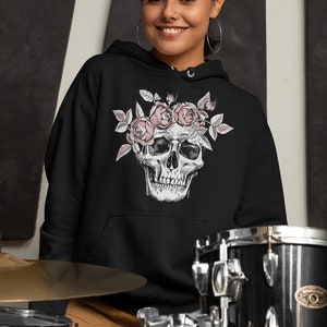 Skull With Roses Hoodie - Etsy