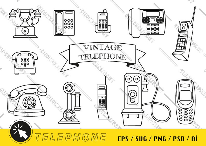 Vintage Telephone Clipart | Retro Phone SVG, PNG, PSD, Ai - Etsy