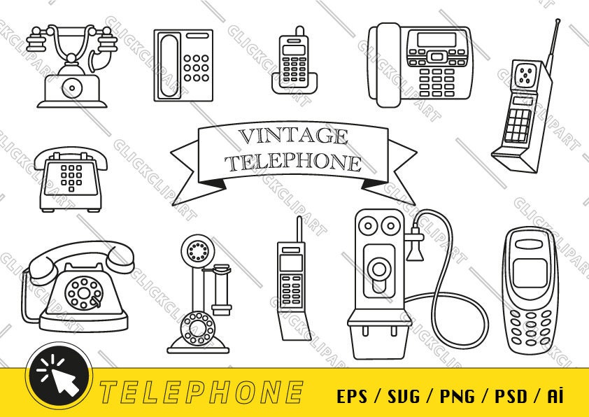 Retro Telephone SVG Phone Clipart Vintage Phone PNG Vector Art Design ...