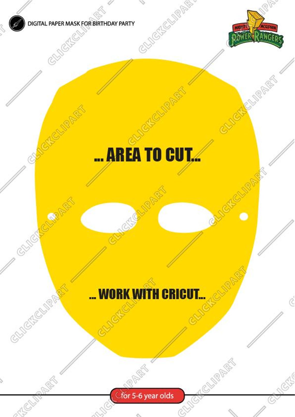 Power Ranger Red, Birthday Party, Digital Paper Face Mask, SVG, Files ...