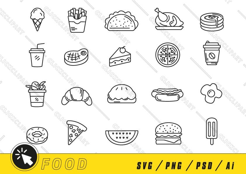 Food SVG Cute Food SVG Fast Food Doodle Icons SVG File Donut Svg Pizza ...