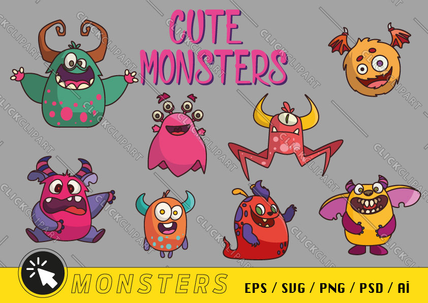 Cute Monster Clipart Monster PNG Funny Halloween SVG Svg Files Svg ...
