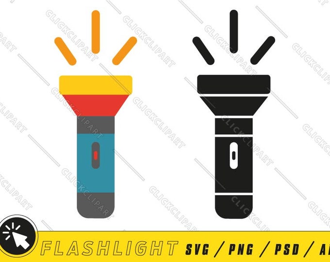 Flashlight Vector Clipart Set / Outline & Stamp Graphic / Camping ...
