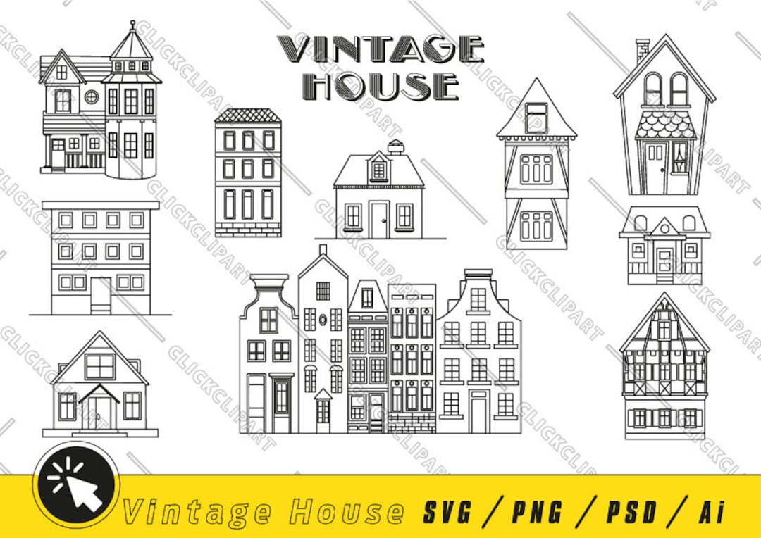 House SVG | House PNG | House Clipart | Outline | Vintage | Retro ...