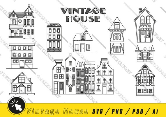 House SVG House PNG House Clipart Outline Vintage - Etsy