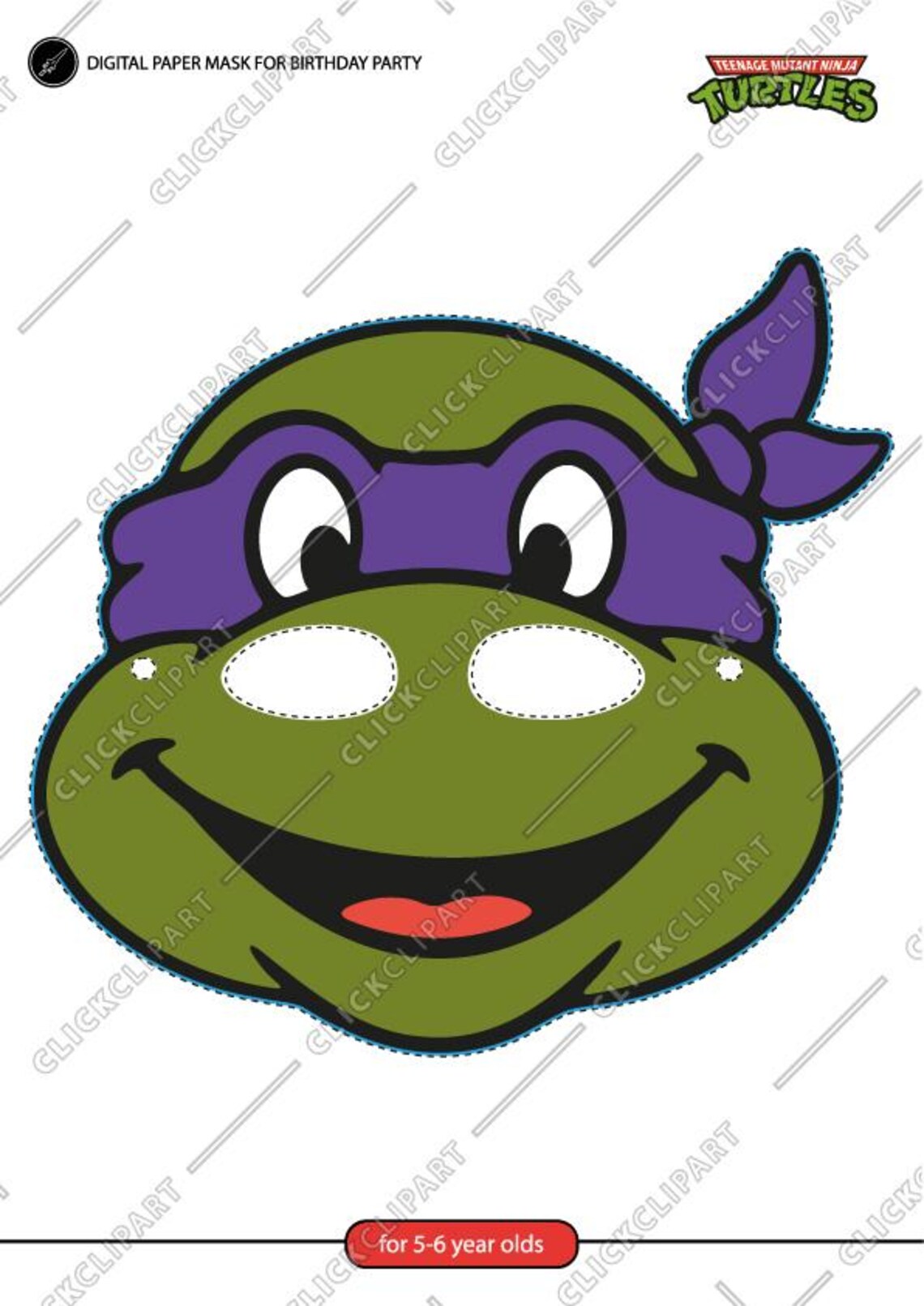 Ninja Turtles, Heroes, Villain, Birthday Party, Digital Paper Face Mask ...