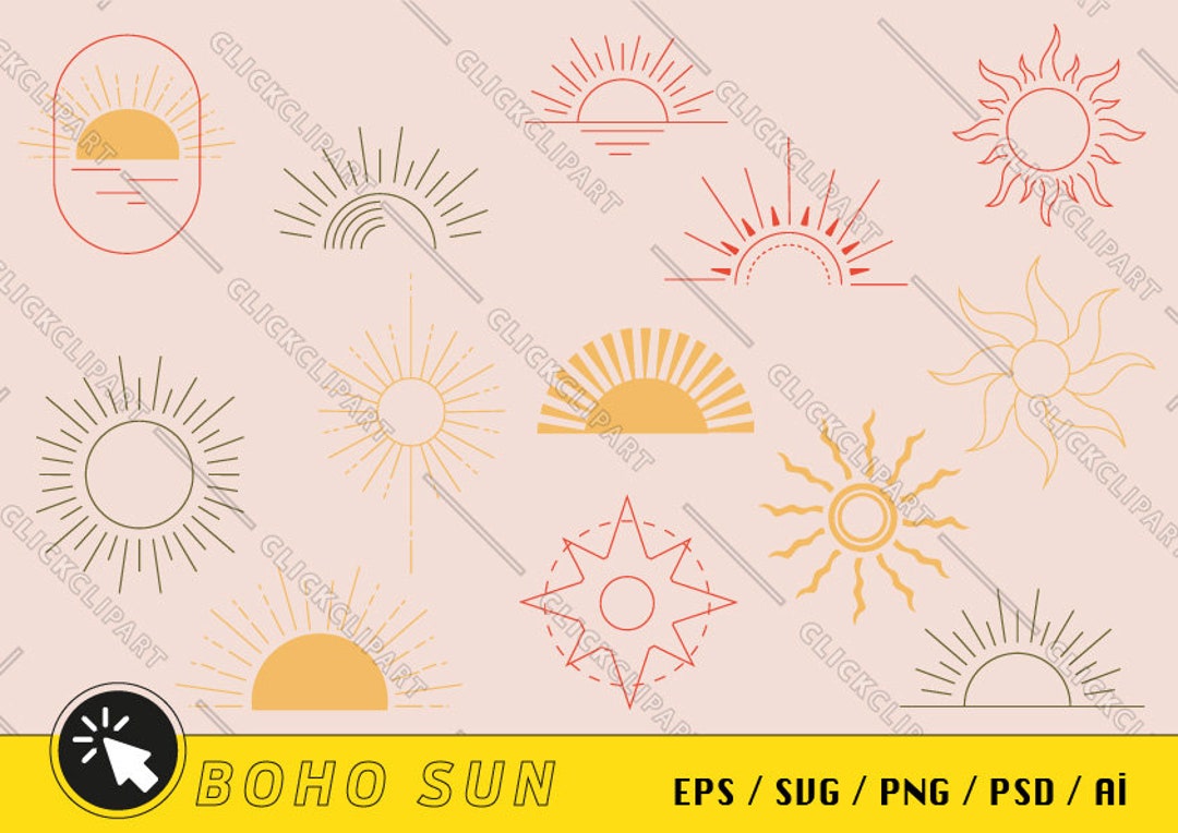 Boho Sun Clipart | Boho Elements | Boho Sun SVG | Boho Sun PNG | Boho ...
