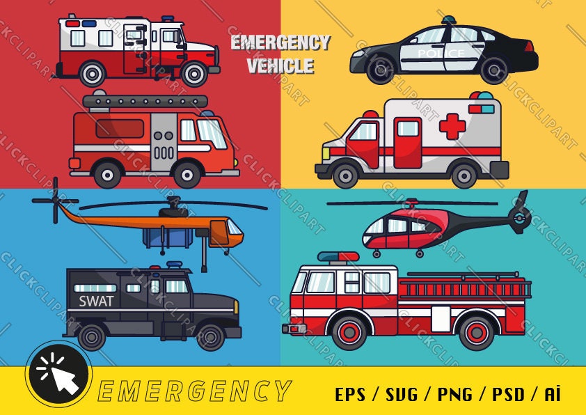 Emergency Vehicles SVG Cars SVG Fire Truck PNG Ambulance Car Police ...
