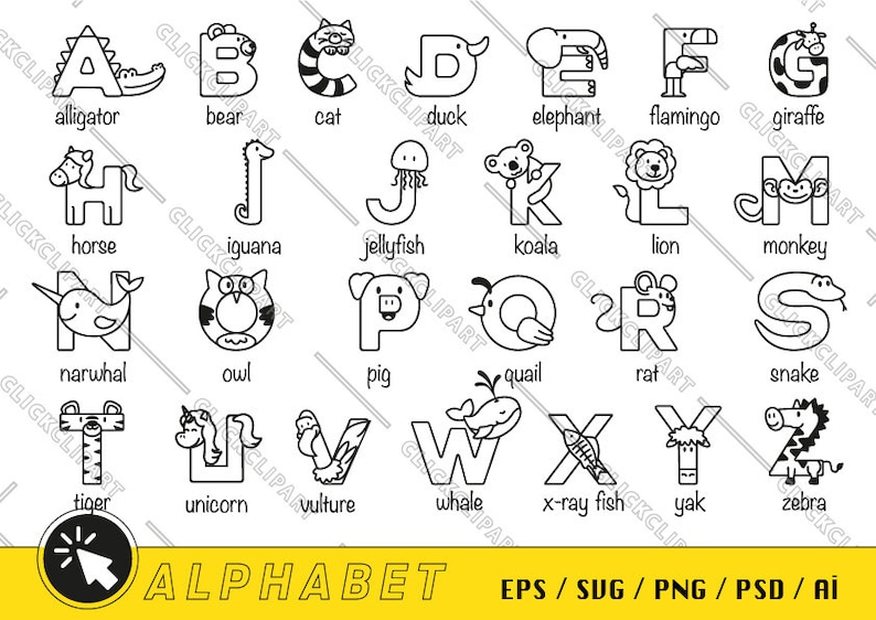 Tier-Alphabet-Clipart | Nette Buchstaben | Bildung und Lernen | Safari ...