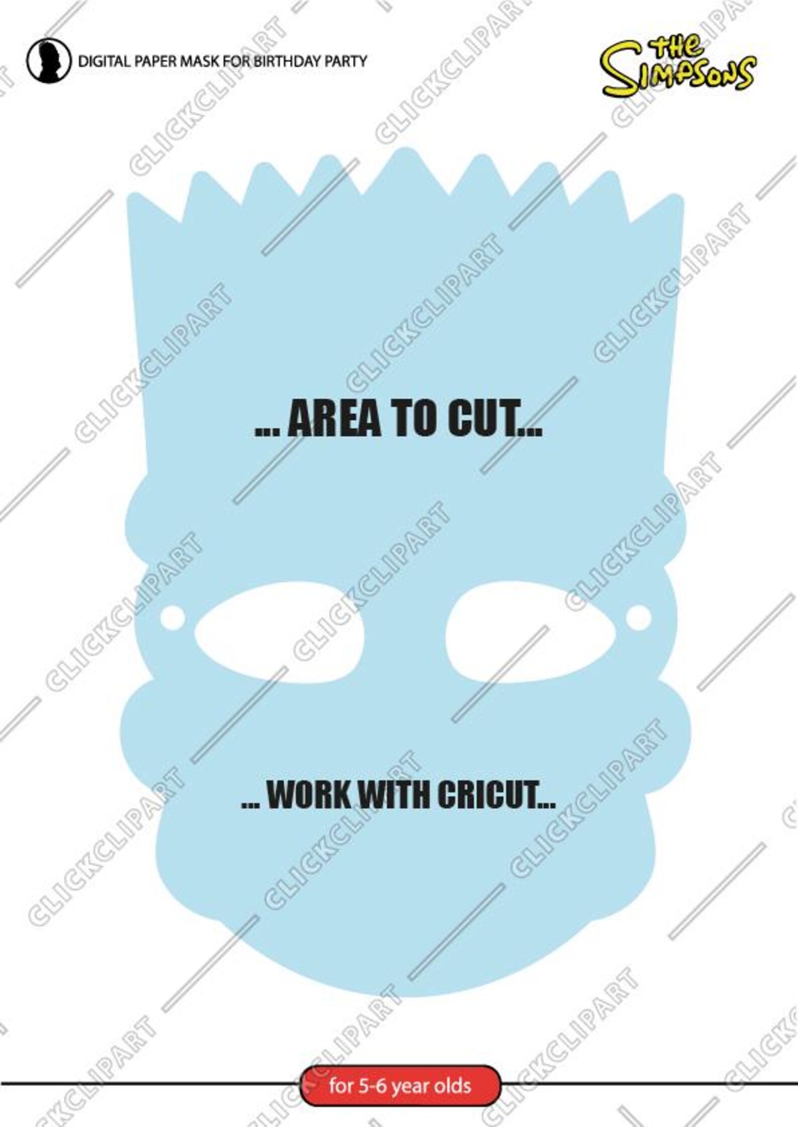 Simpsons, Bart, Birthday Party, Digital Paper Face Mask, SVG, Files for ...