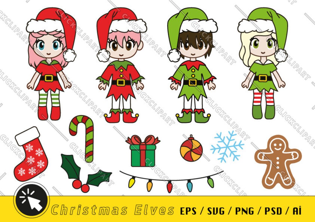 Christmas Elves Clipart | Gingerbread Man | Santa Claus | Snowflakes ...