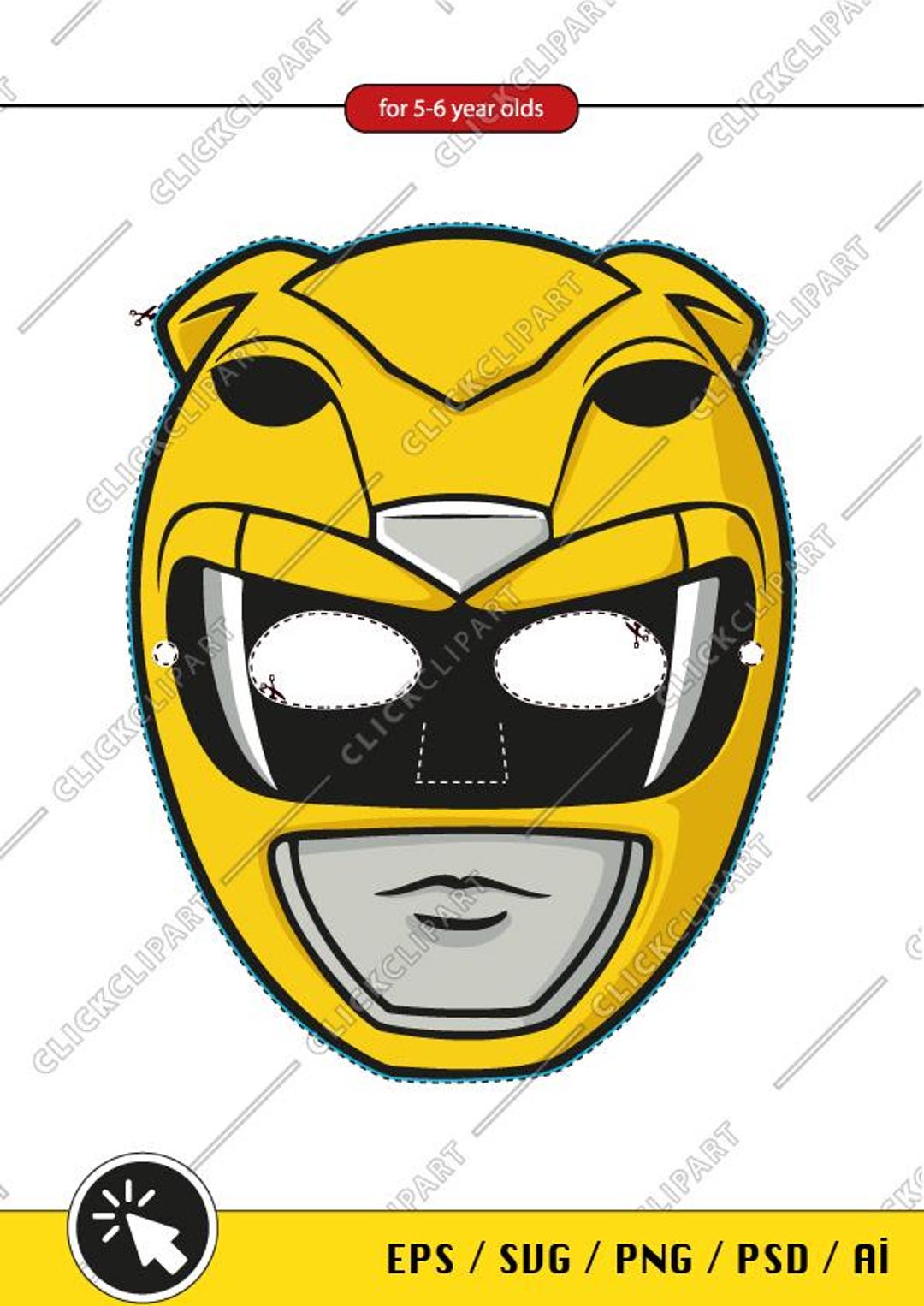 Power Ranger Yellow, Birthday Party, Digital Paper Face Mask, SVG ...