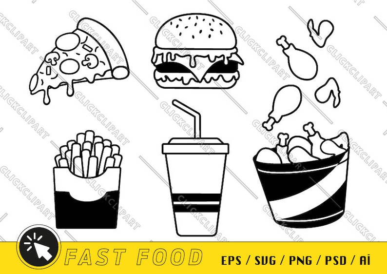Food SVG Cute Food SVG Fast Food Doodle Icons SVG File - Etsy