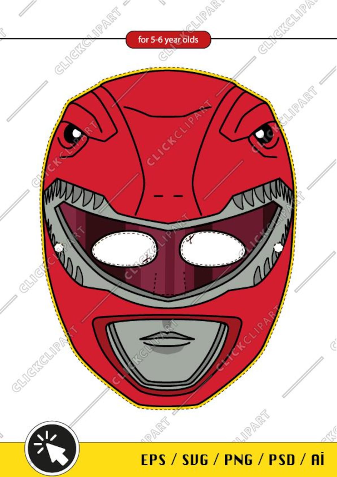 Power Ranger Red, Birthday Party, Digital Paper Face Mask, SVG, Files ...