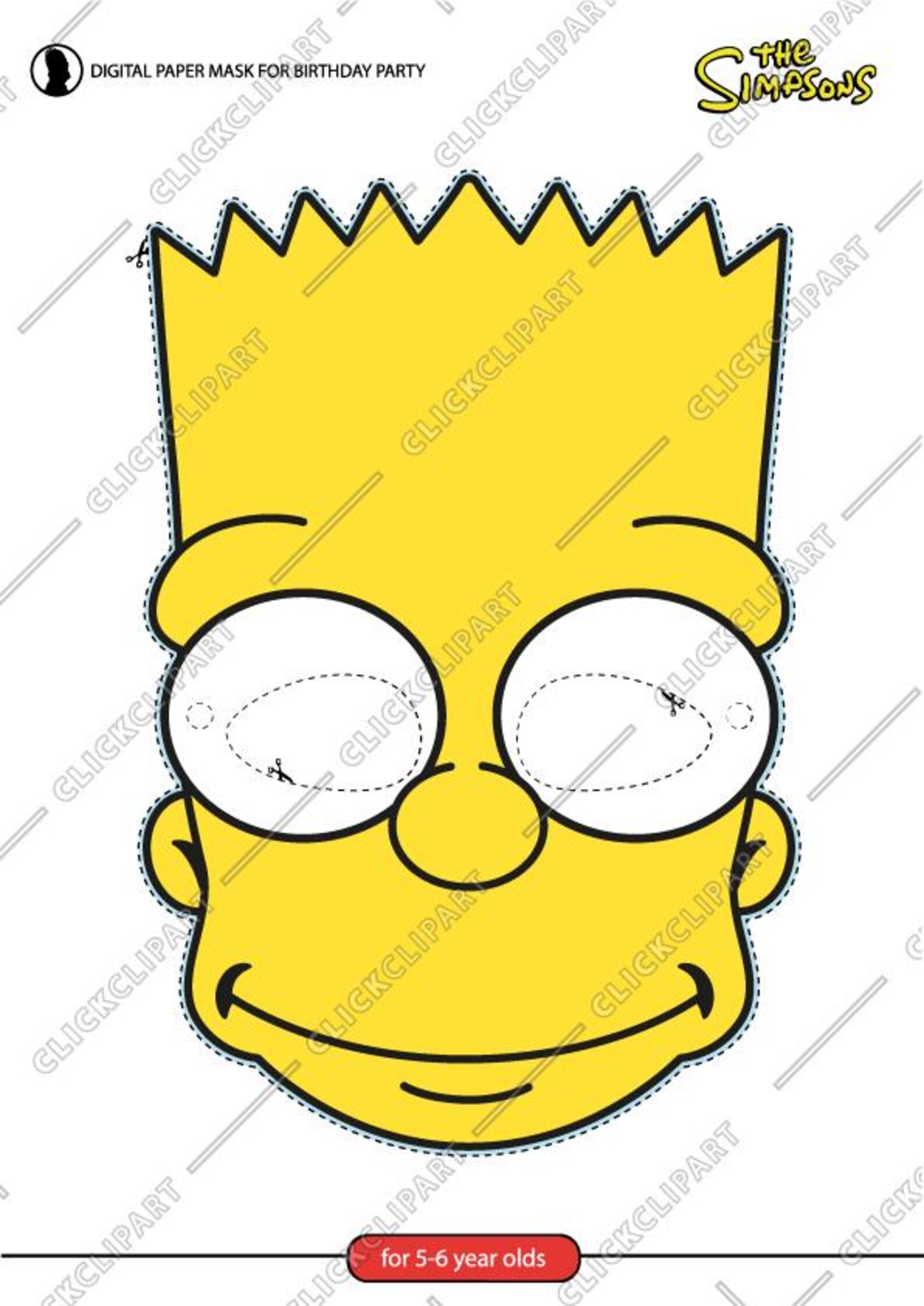 Simpsons, Bart, Birthday Party, Digital Paper Face Mask, SVG, Files for ...