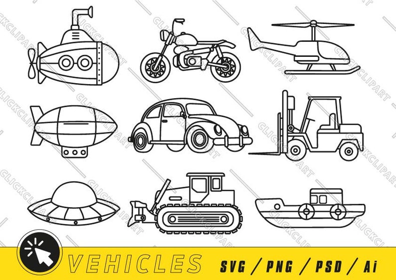 Vehicle SVG Bundle Vector Work Machine Car Plane Ufo - Etsy