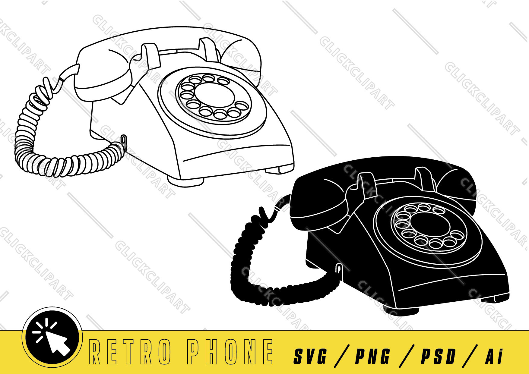 Retro Telephone SVG Phone Clipart Vintage Phone PNG Vector Art Design ...