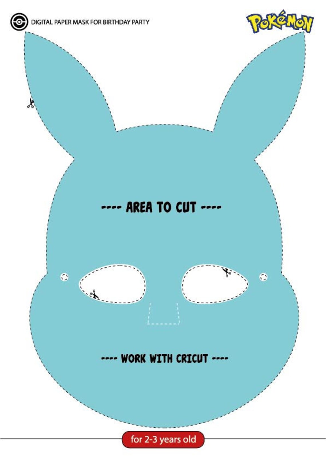 Pikachu, Pokemon, Anime, Manga Birthday Party, Digital Paper Face Mask ...