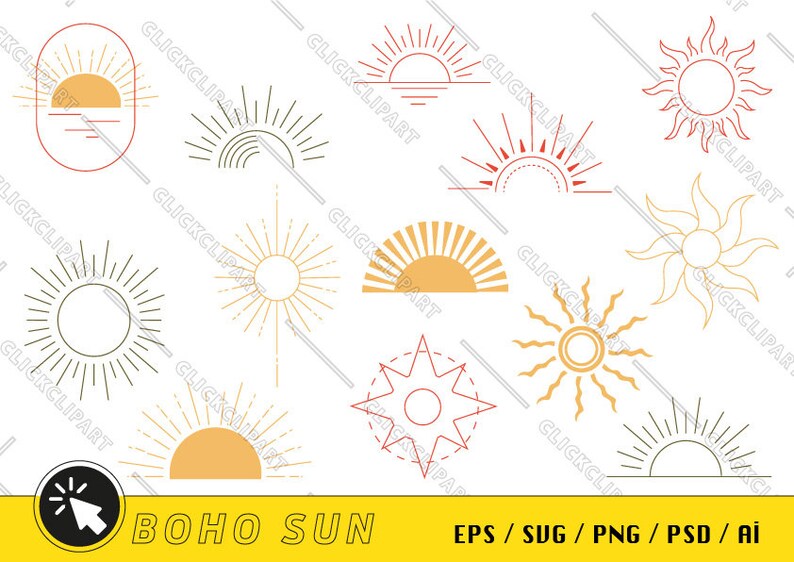 Boho Sun Clipart Boho Elements Boho Sun SVG Boho Sun PNG Boho Shapes ...
