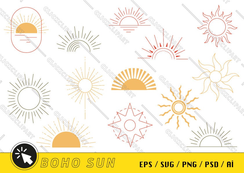 Boho Sun Clipart Boho Elements Boho Sun SVG Boho Sun PNG Boho Shapes ...