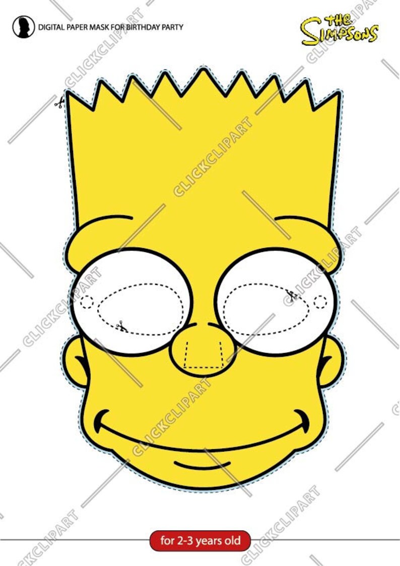 Simpsons, Bart, Birthday Party, Digital Paper Face Mask, SVG, Files for ...