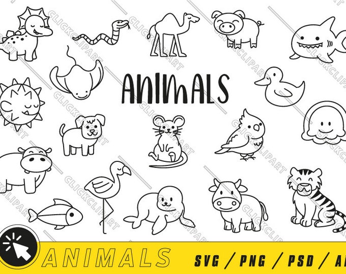 100 Line Art Animals SVG Bundle, Minimalist Animal Graphics (SVG, PNG ...