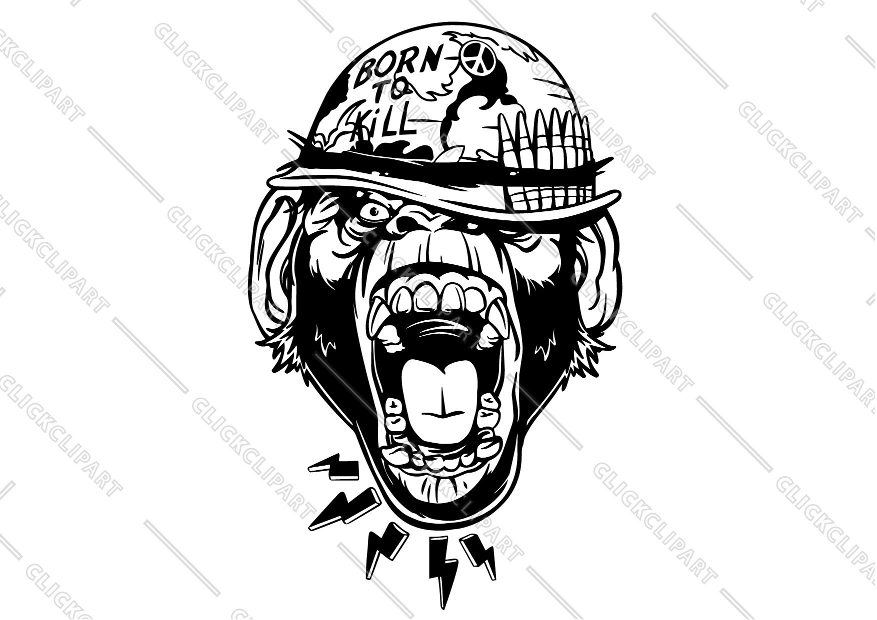 Monkey Head SVG Angry Ape PNG War Soldier Silhouette Bundle Clipart ...