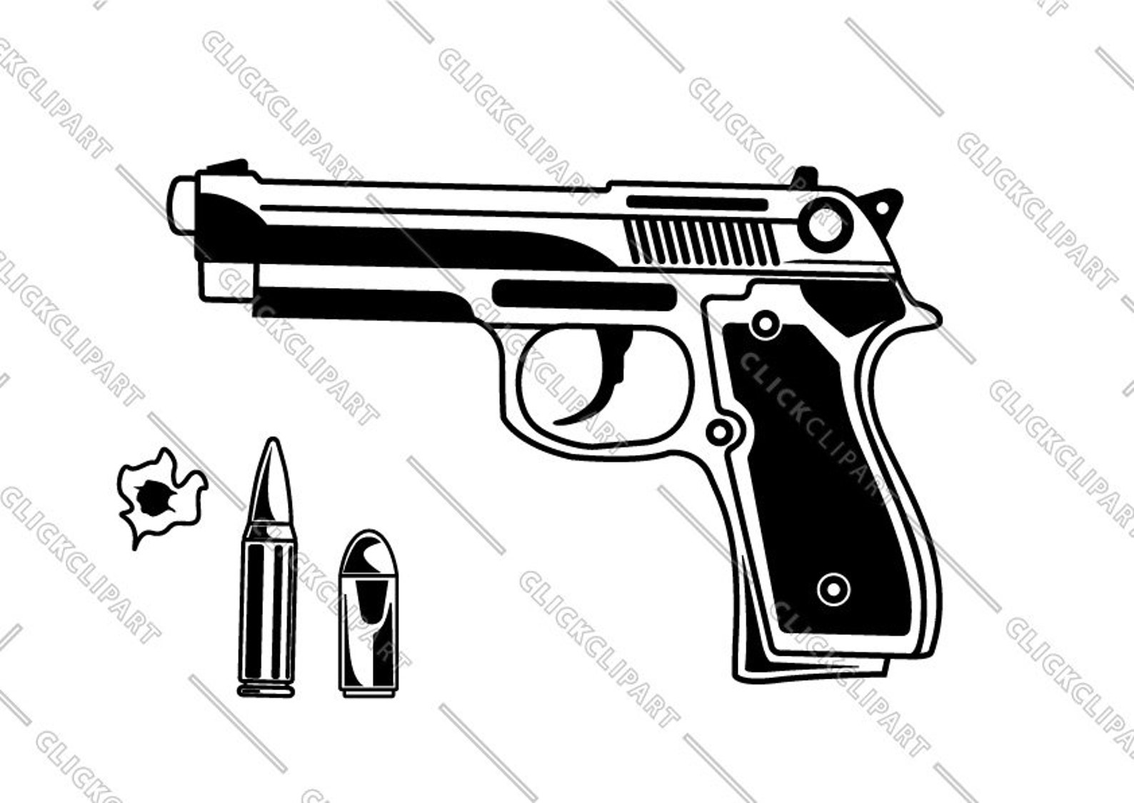 Pistols SVG Gun PNG Bullets Clipart Weapon SVG Ammo Vector Silhouette ...