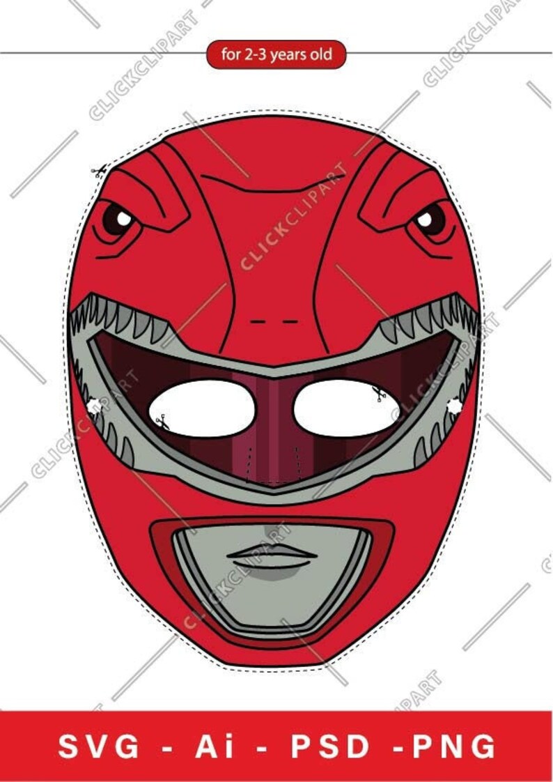 Power Ranger Red, Birthday Party, Digital Paper Face Mask, SVG, Files ...