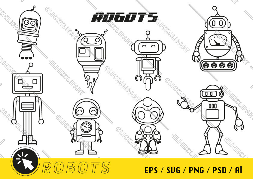 Robot Clipart Robot SVG Retro SVG Vintage Toys Line - Etsy
