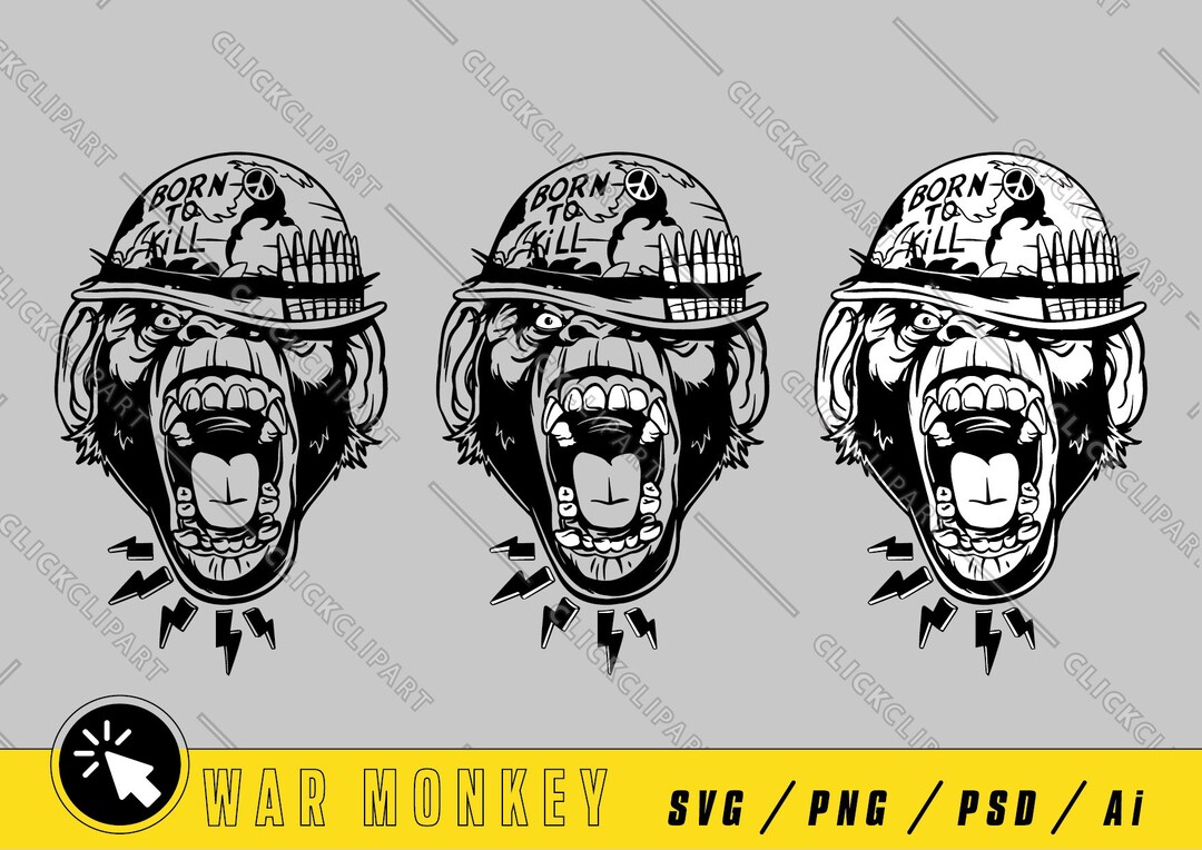 Monkey Head SVG | Angry Ape PNG | War Soldier | Silhouette Bundle ...