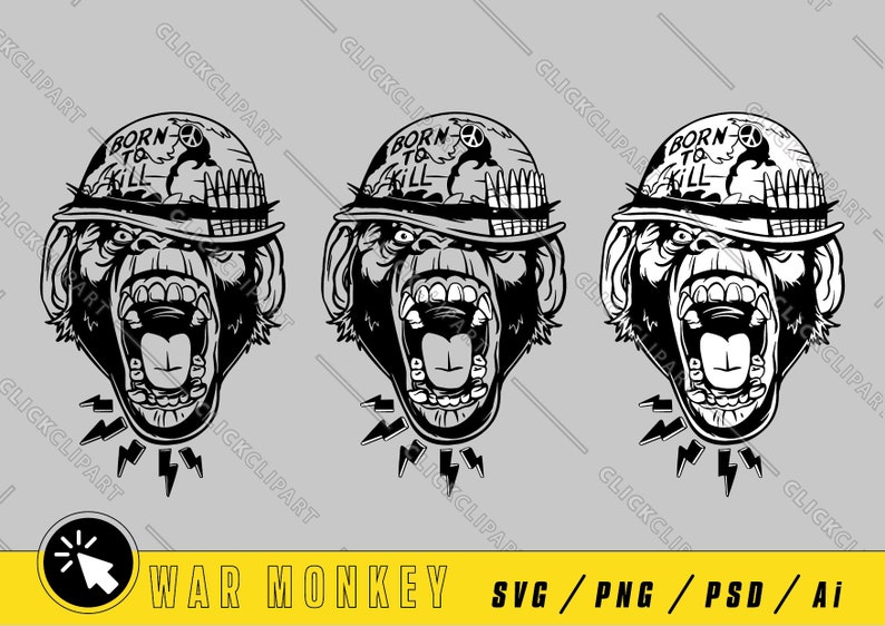 Monkey Head SVG Angry Ape PNG War Soldier Silhouette Bundle Clipart ...