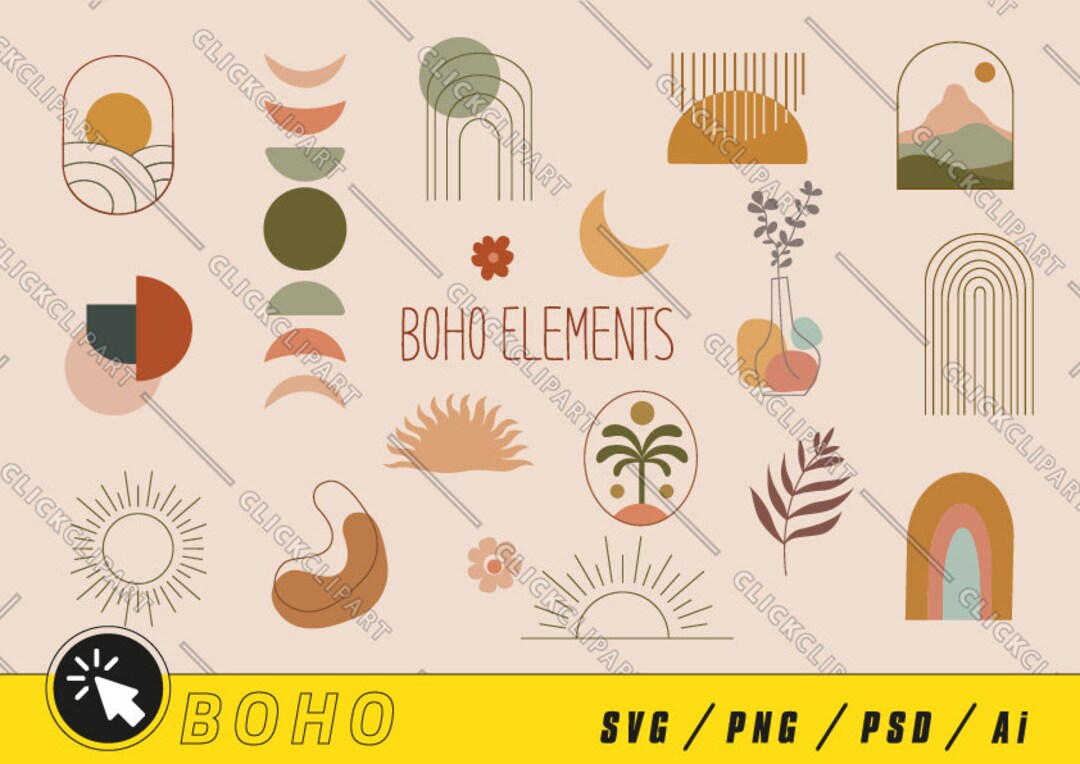 Boho Clipart | Boho Elements | Boho SVG | Boho PNG | Boho Shapes | Boho ...