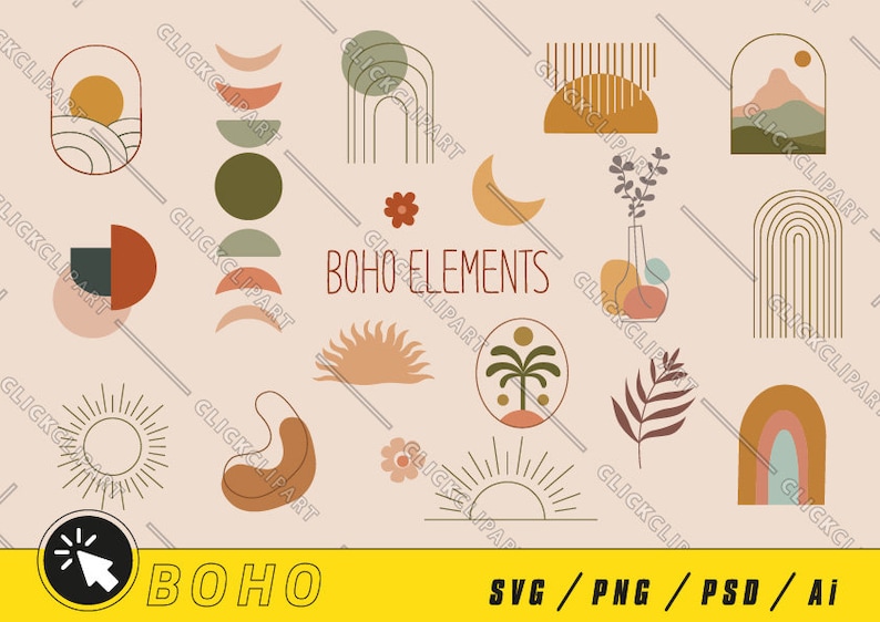Boho Clipart | Boho Elements | Boho SVG | Boho PNG | Boho Shapes | Boho ...
