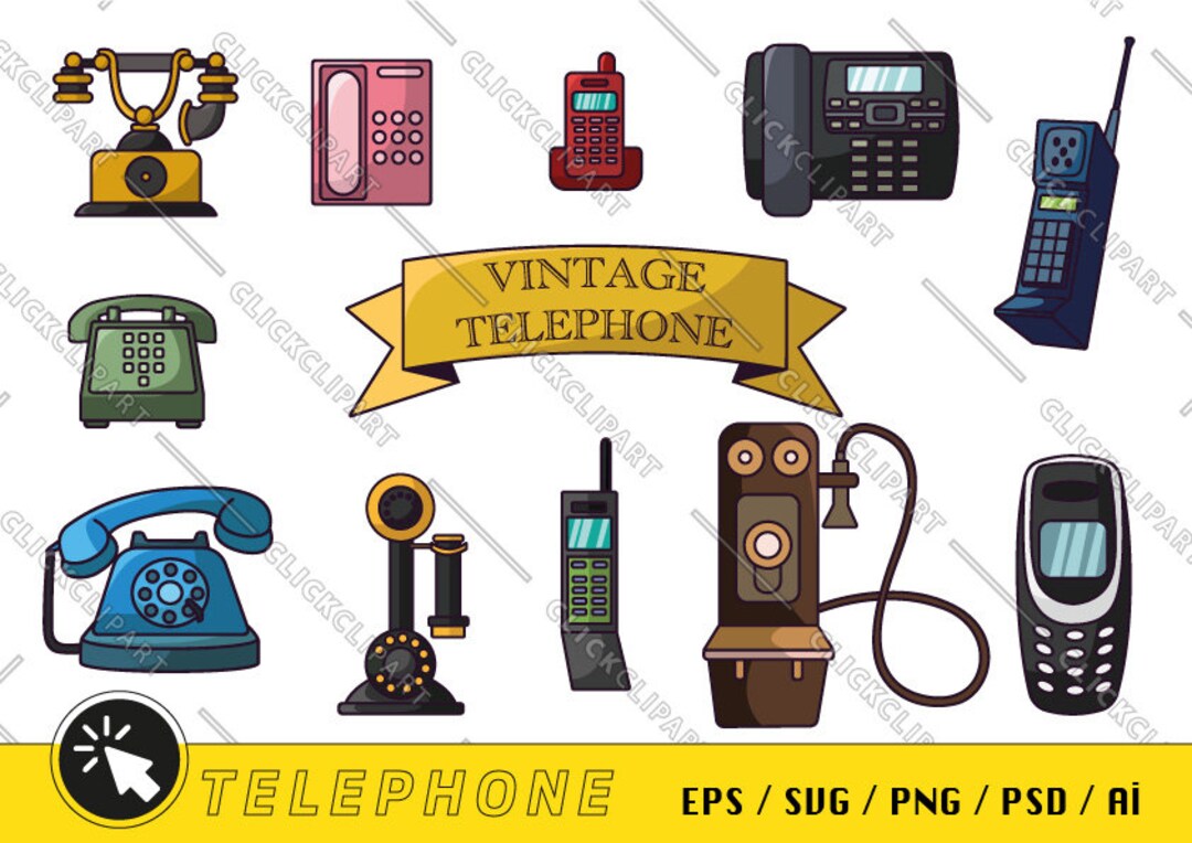 Vintage Telephone Clipart | Retro Phone SVG, PNG, PSD, Ai - Etsy
