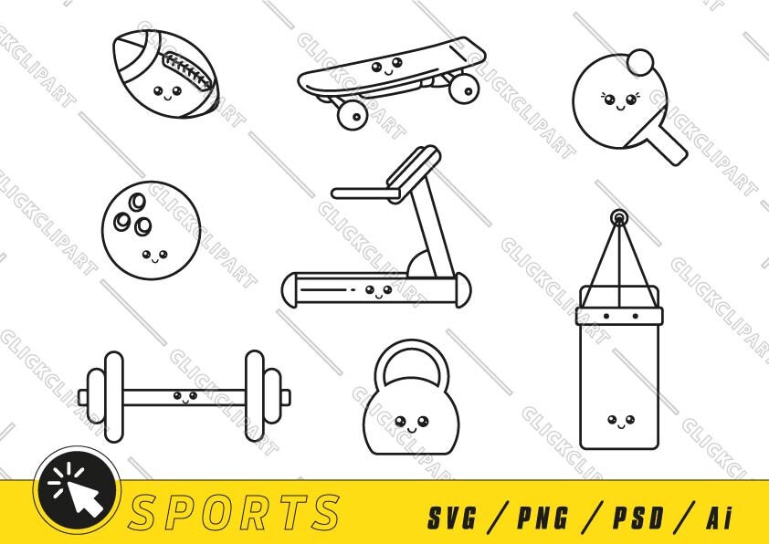 Kawaii Sport SVG Gym SVG Bundle Line Art Kawaii Stickers Sports Svg ...