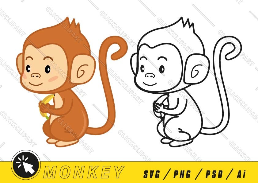Cute Baby Monkey SVG Vector Files Cartoon Cut File Animal SVG File ...