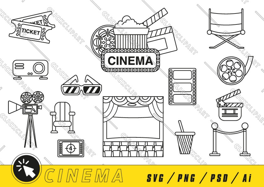 Cinema SVG Cinema PNG Cinema Clipart Movie Svg Popcorn Svg Camera Svg ...