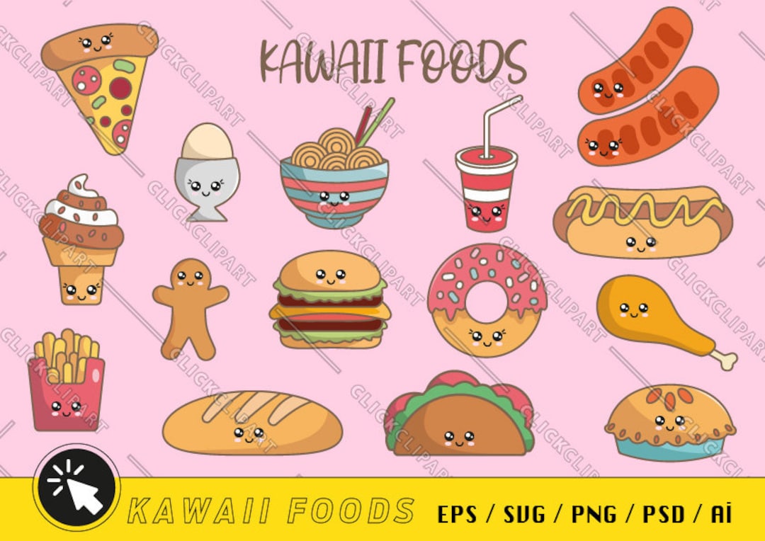 Cute Food SVG | Kawaii Stickers Clipart | Dessert Png | Donut | Pizza ...