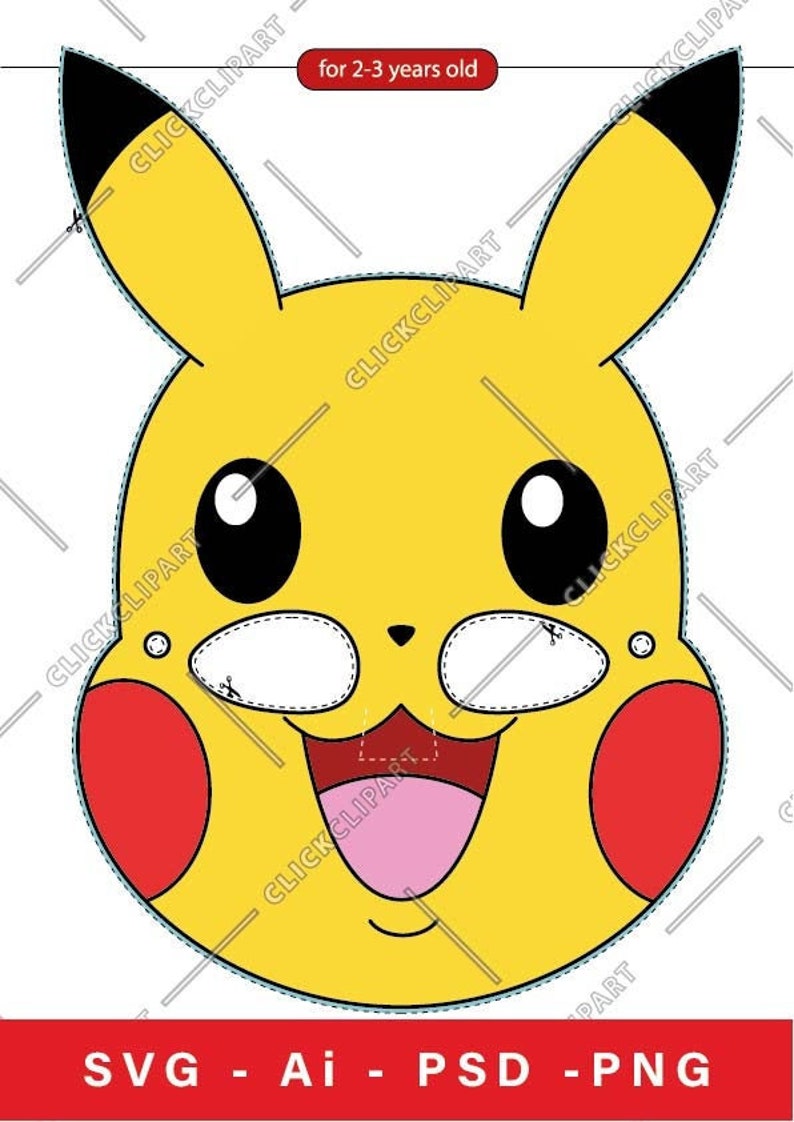Pikachu, Pokemon, Anime, Manga Birthday Party, Digital Paper Face Mask ...