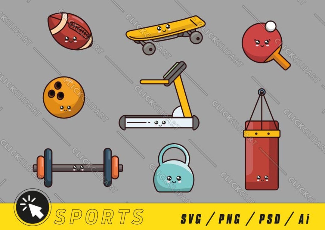 Kawaii Sport SVG Gym SVG Bundle Line Art Kawaii Stickers Sports Svg ...