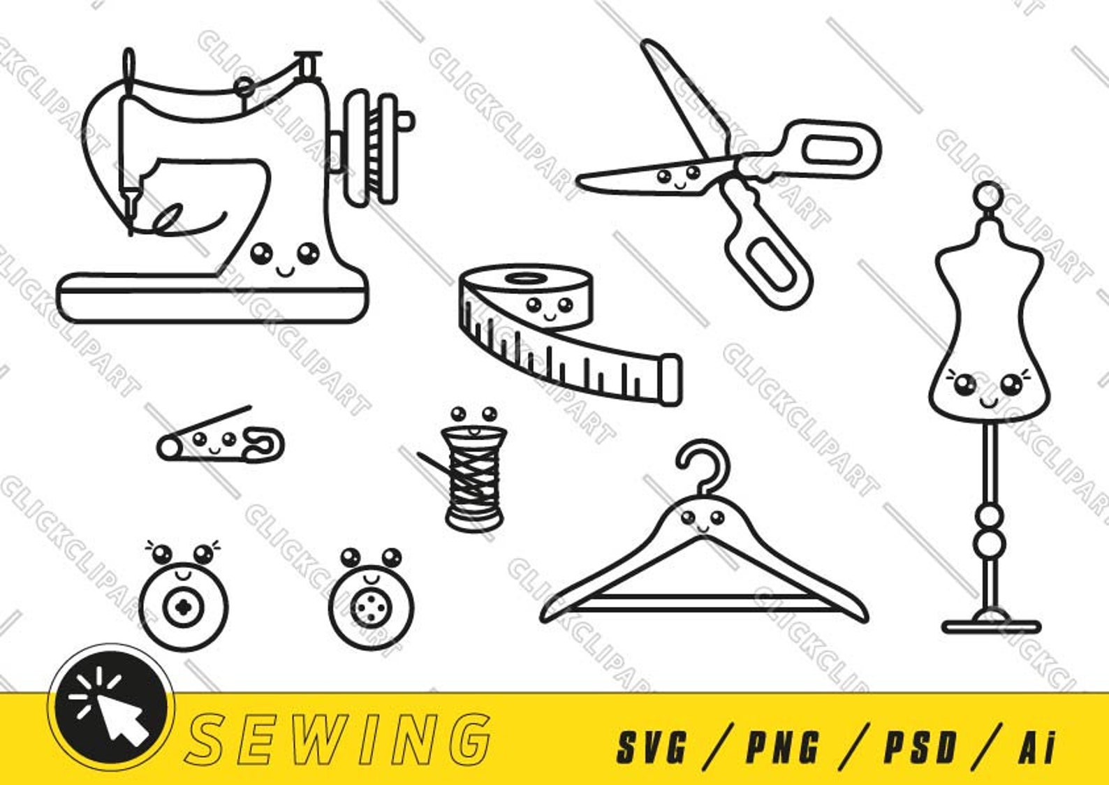 SVG de couture | Couture PNG | Clipart Kawaii | Machine à coudre Svg ...