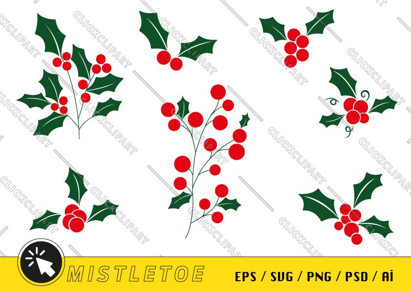 Mistletoe SVG Mistletoe PNG Merry Christmas Clipart Winter Silhouette ...