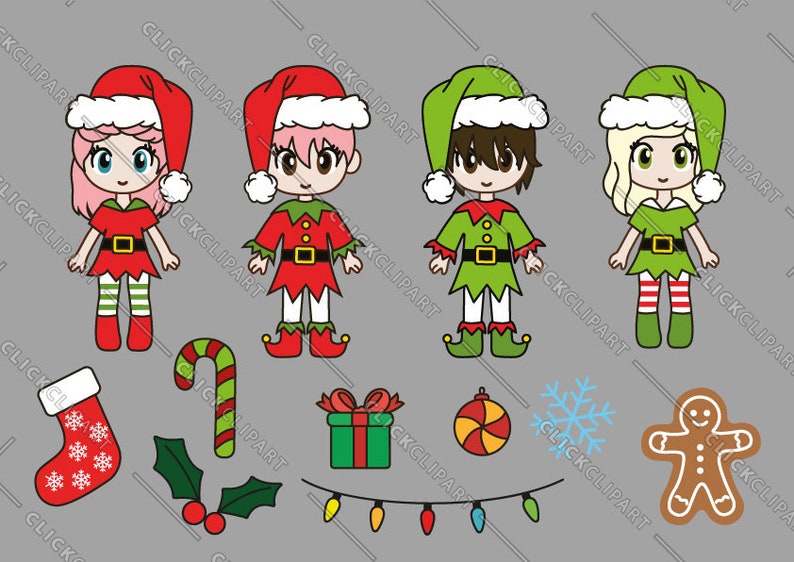 Christmas Elves Clipart SVG Bundle | Santa, Gingerbread (digital ...