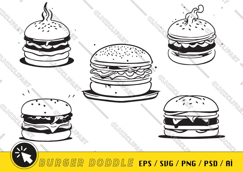 Burger SVG Hamburger Doodles SVG Files Line Art Cute Food Svg Cut Files ...