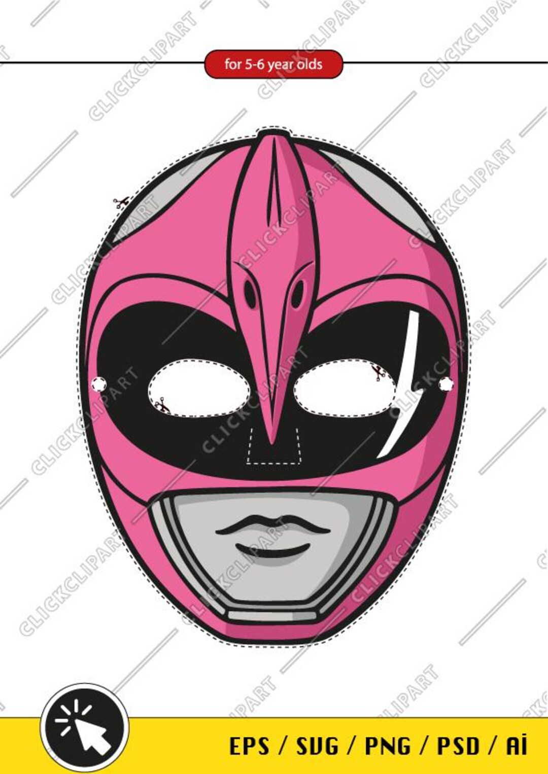 Power Ranger Pink, Birthday Party, Digital Paper Face Mask, SVG, Files ...