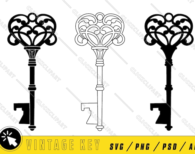 Skeleton Key Svg Png Jpg Clipart Download, Vintage Key Cricut ...