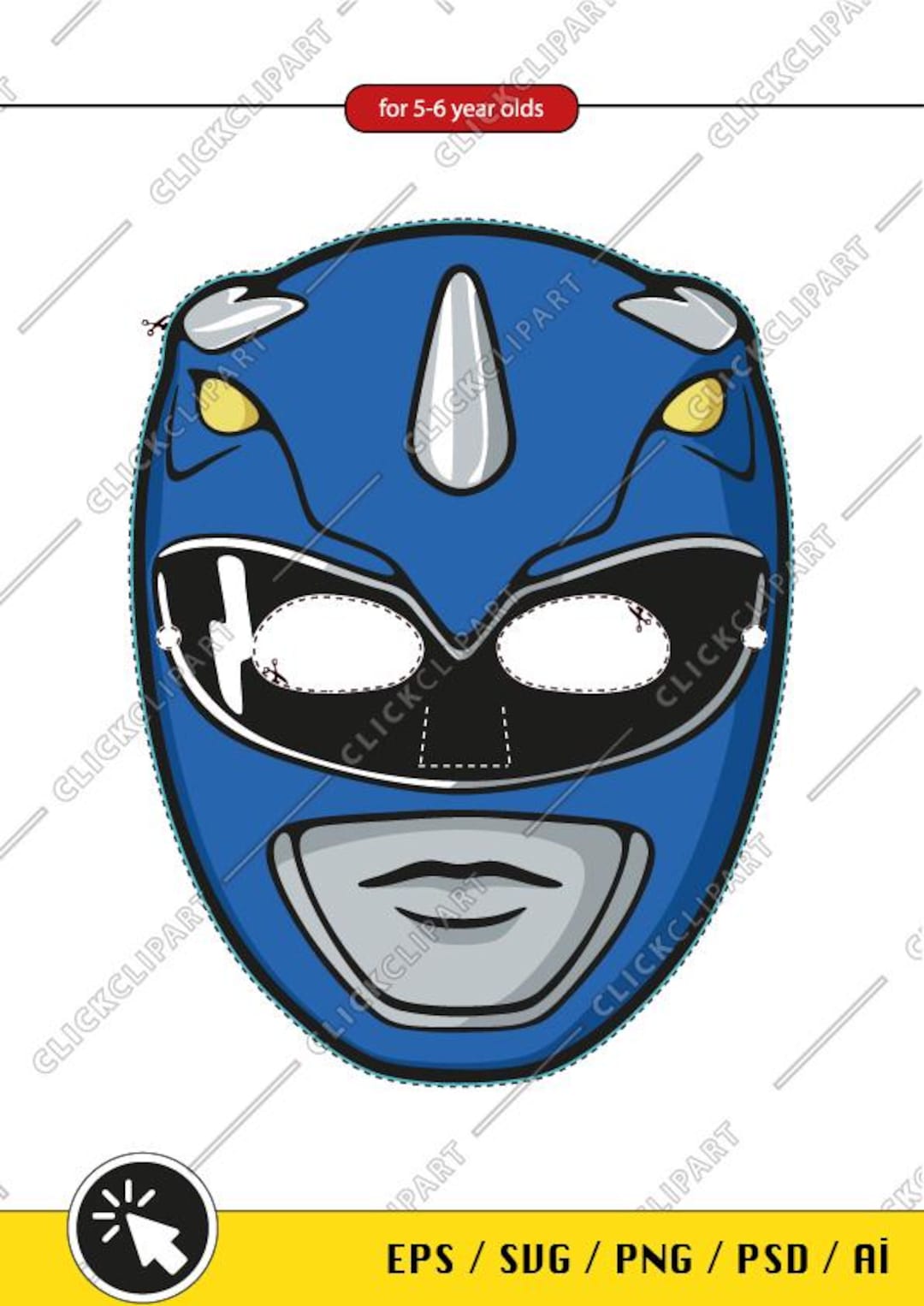 Power Ranger Blue, Birthday Party, Digital Paper Face Mask, SVG, Files ...