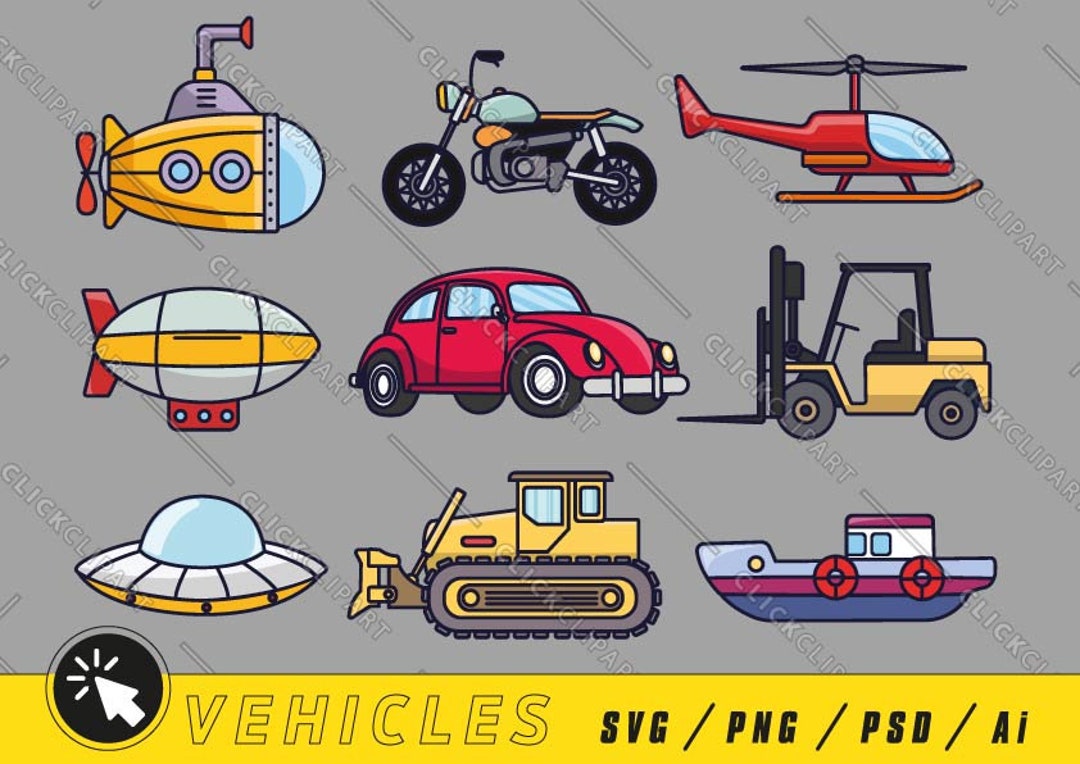 Vehicle SVG Bundle Vector Work Machine Car Plane Ufo Motorcycle ...