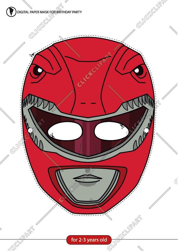 Power Ranger Red, Birthday Party, Digital Paper Face Mask, SVG, Files ...